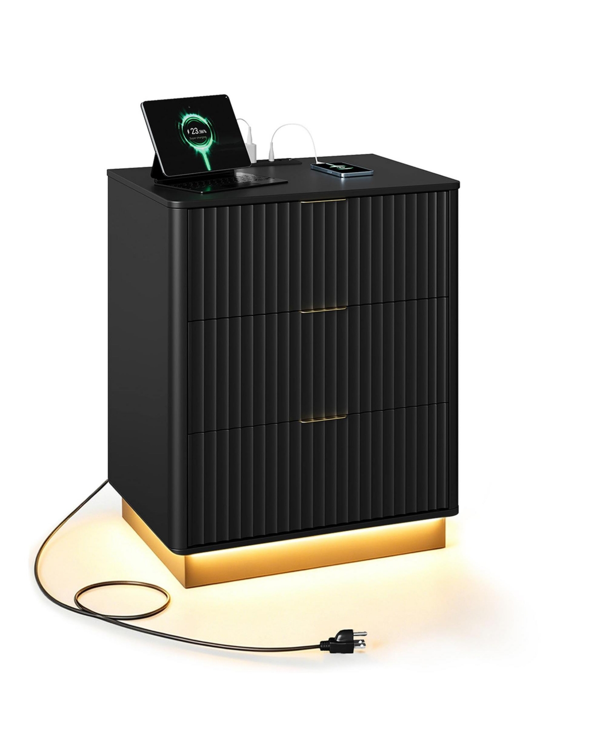 Click here for gaomon Fluted Nightstand with Charging Station  Wo... prices