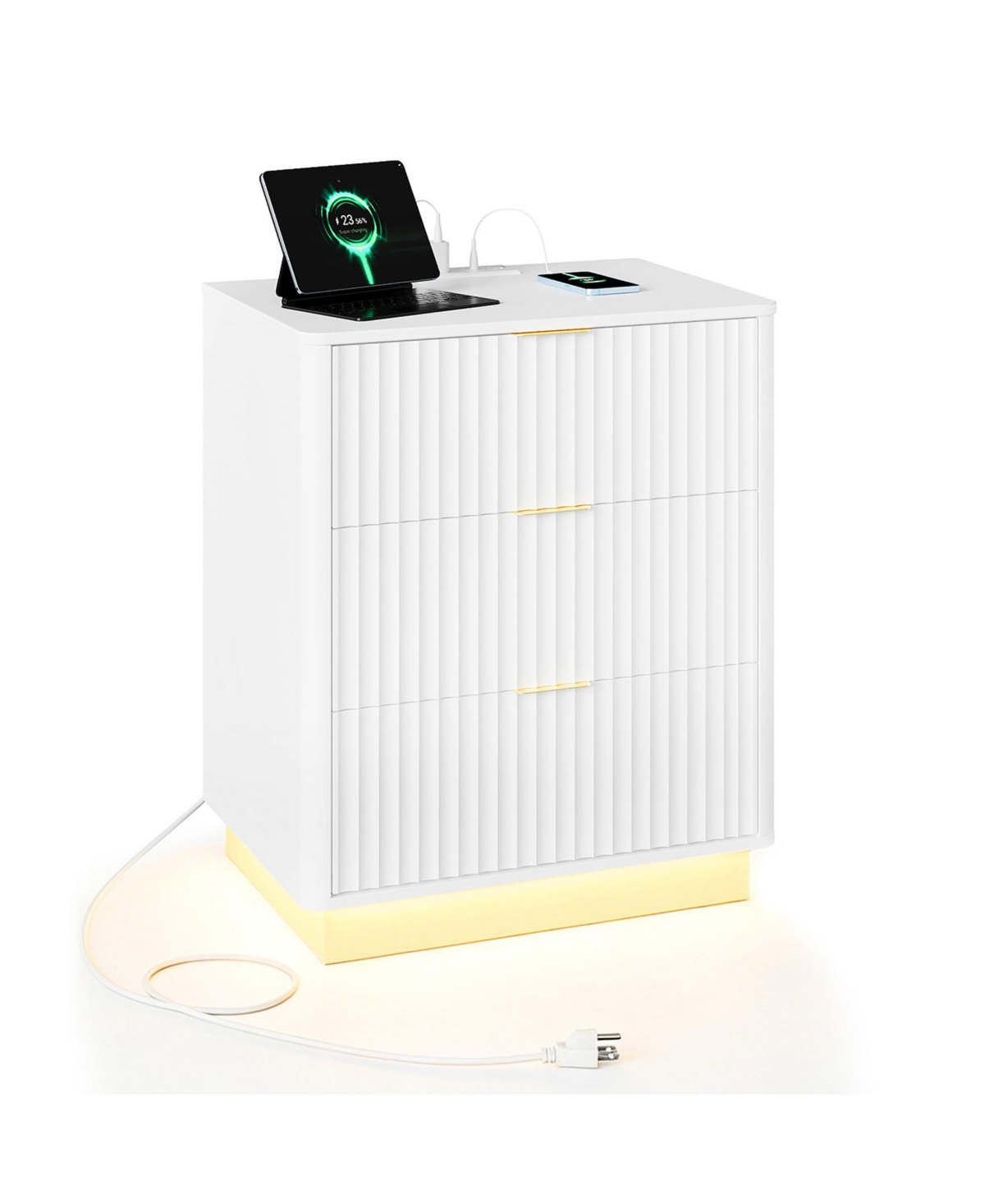 Click here for gaomon Fluted Nightstand with Charging Station  Wo... prices