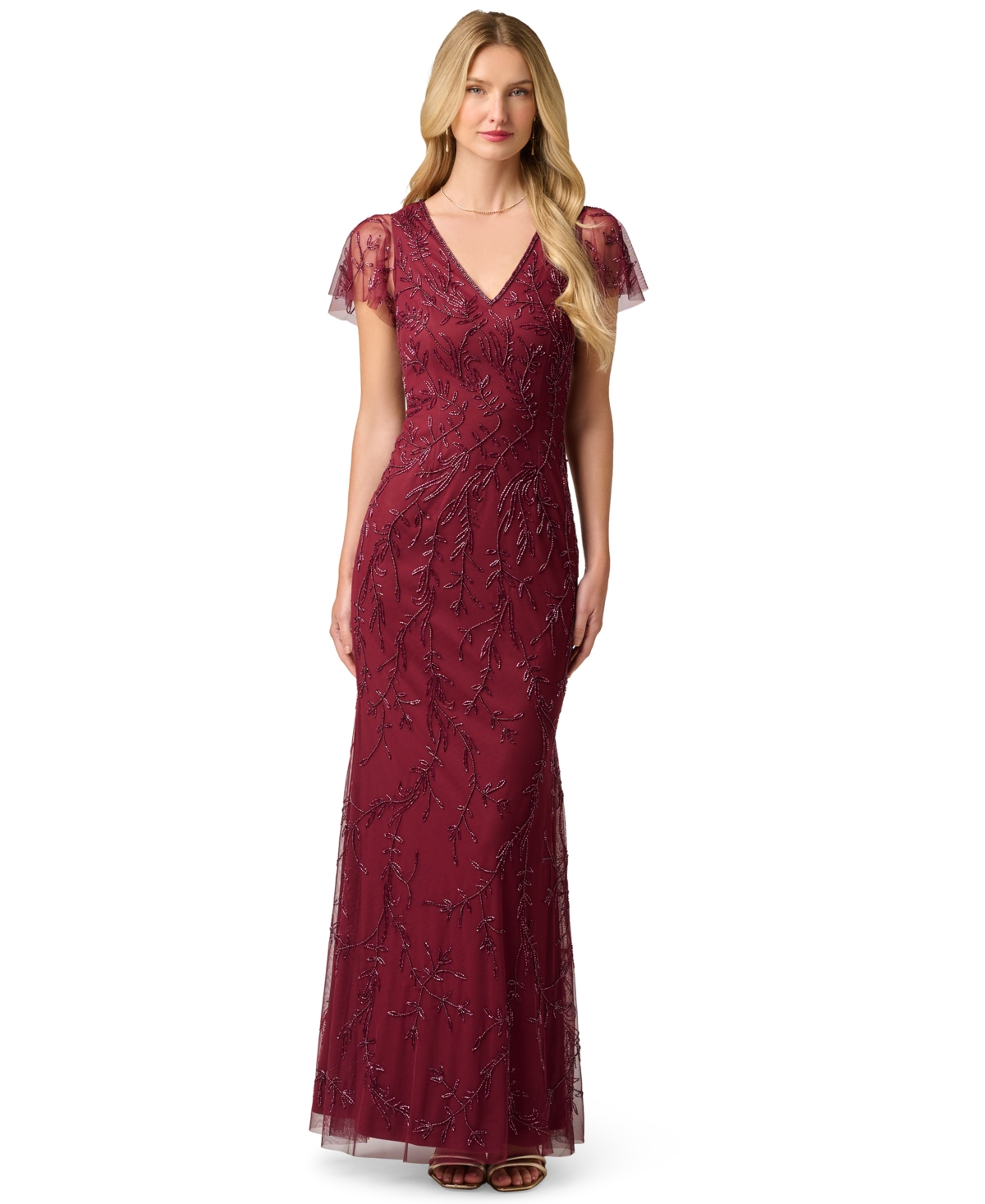 Click here for Adrianna Papell Womens V-Neck Bead Mesh Dress - Ma... prices