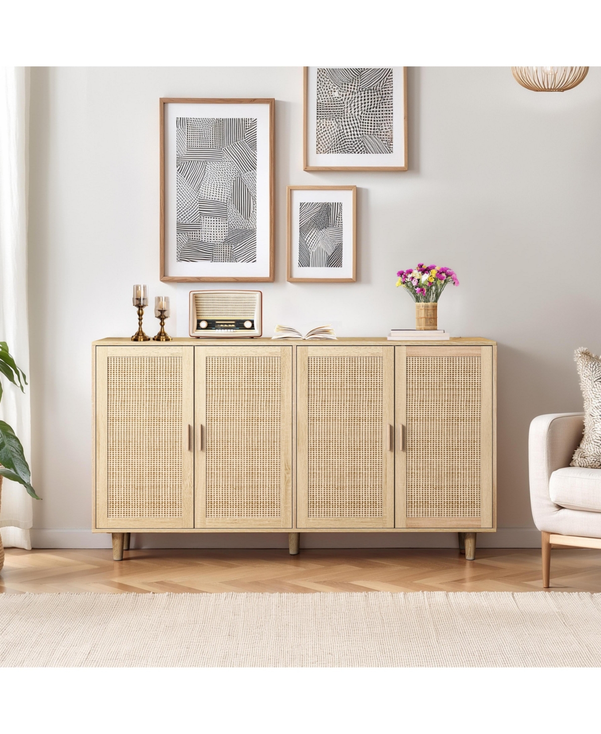 Click here for flynama 62.2 Inch Natural Rattan Four-Door Storage... prices