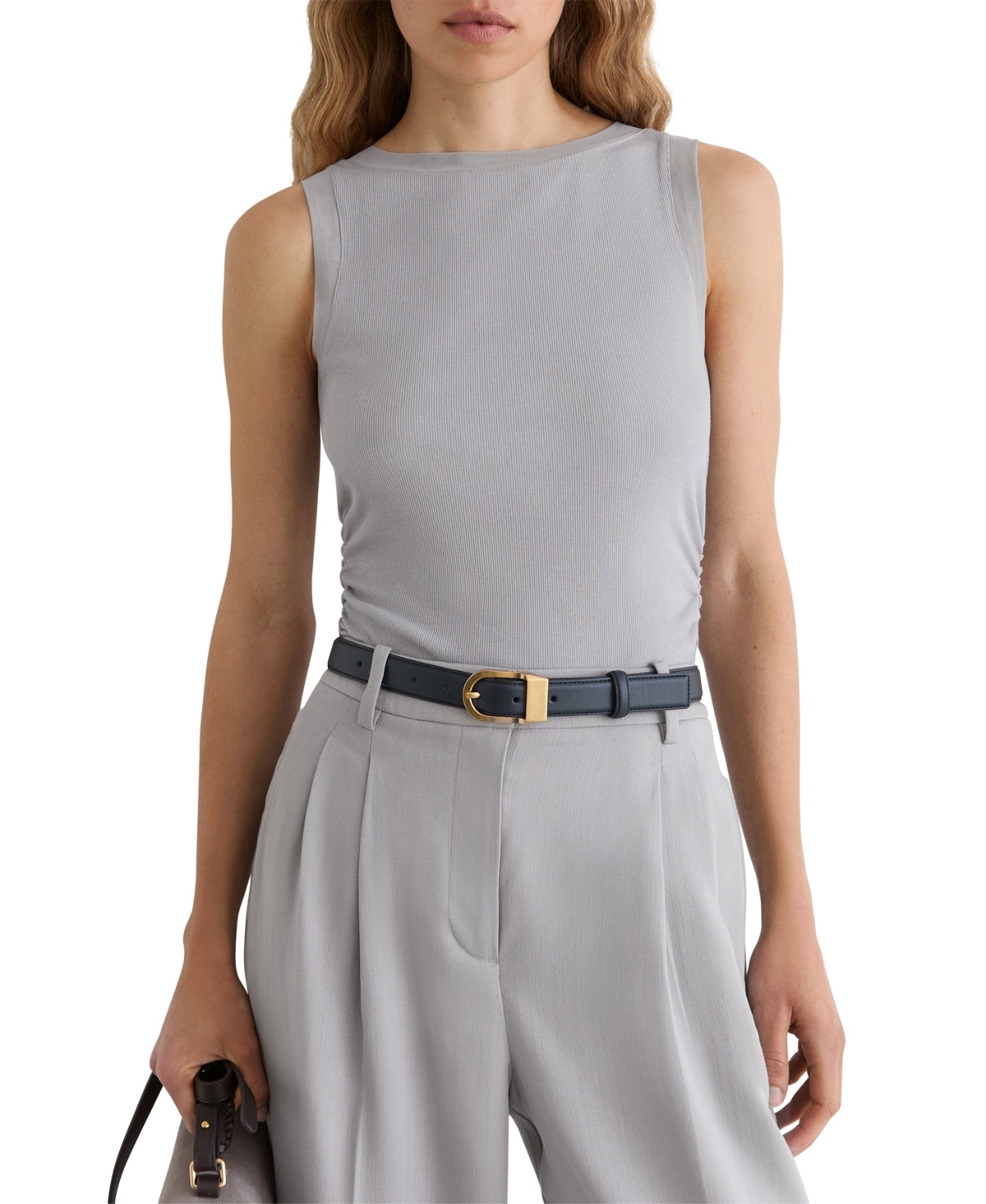 Click here for Reiss Womens Trinny Ruched Boat-Neck Vest - Gray prices