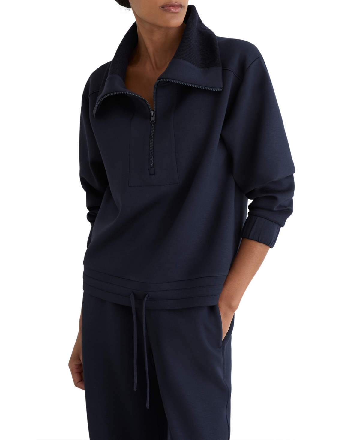 Reiss Womens Laney Half-Zip Funnel Neck Long Sleeve Sweatshirt - Navy