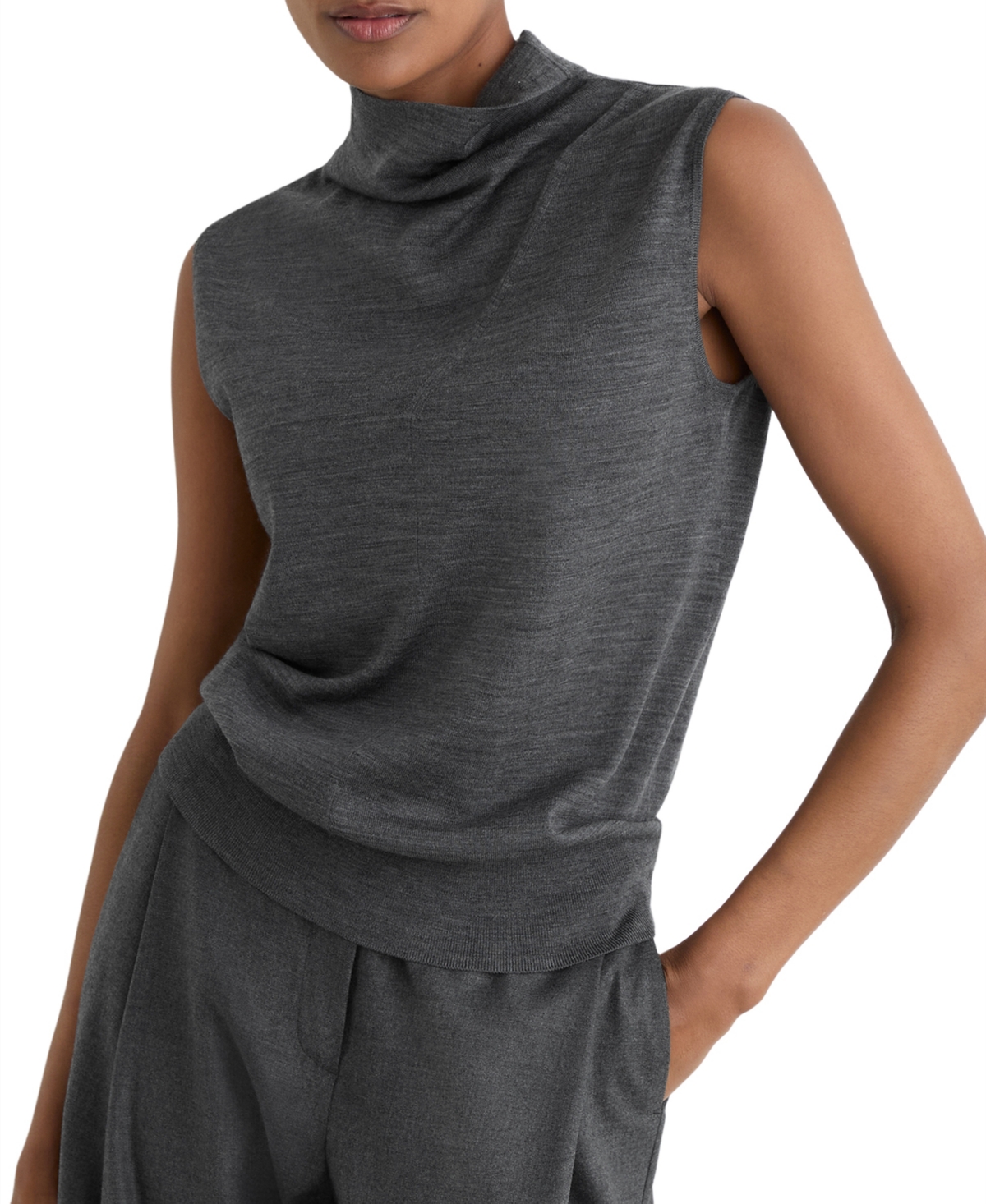 Click here for Reiss Womens Honey Wool Funnel-Neck Sleeveless Kni... prices