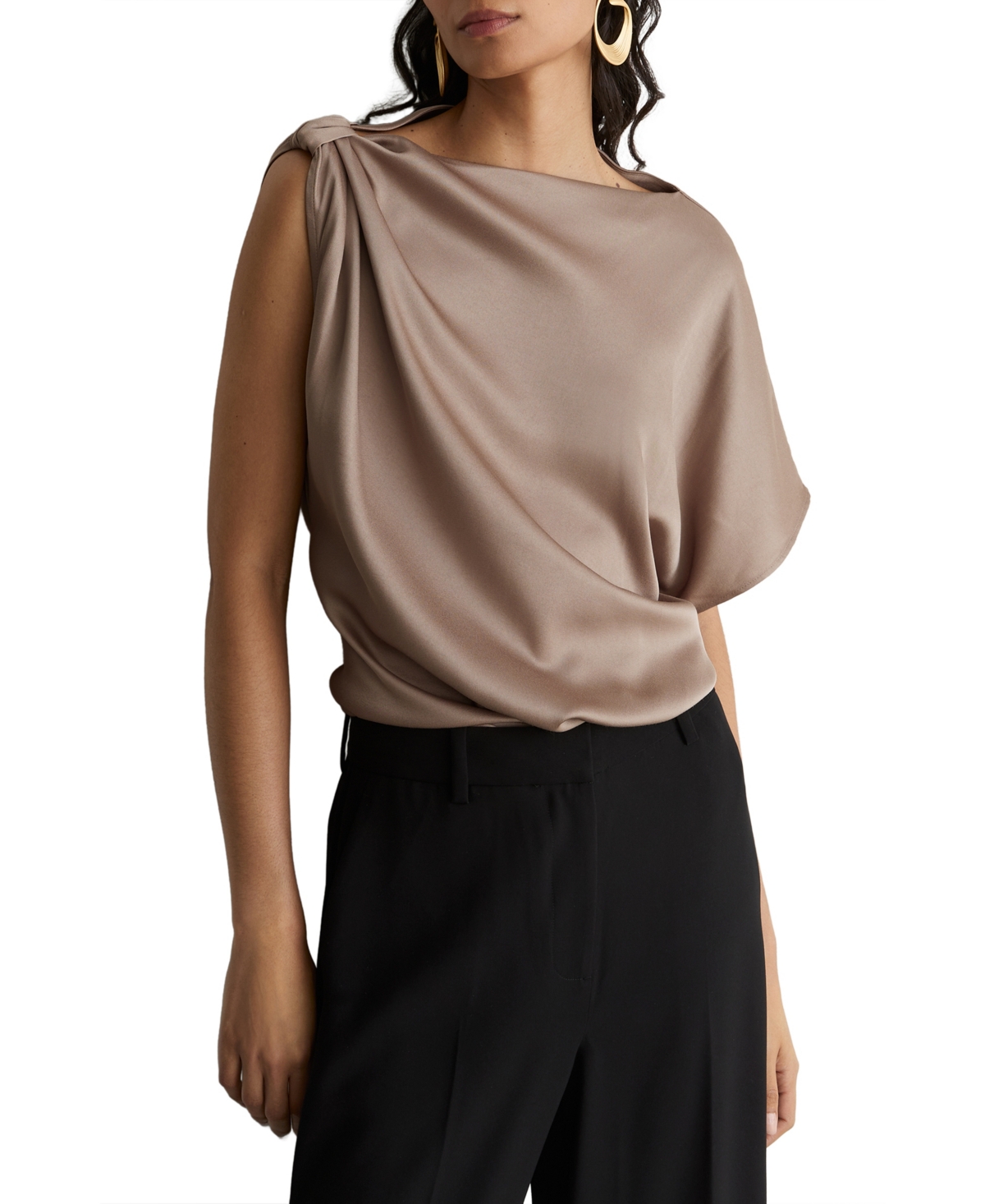 Click here for Reiss Womens Kezia Satin Draped One-Shoulder Top -... prices