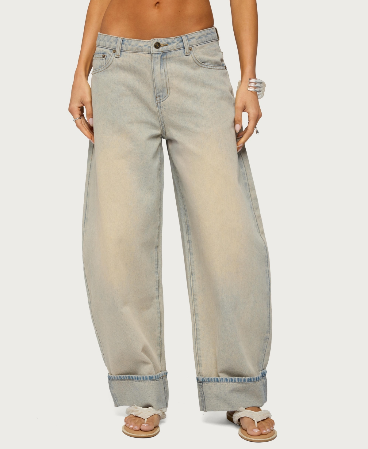 Click here for Edikted Womens Kella Low Rise Baggy Jeans - Light-... prices