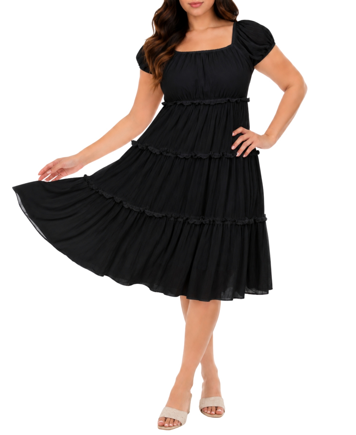 Click here for White Mark Plus Size Pleated Tiered Puff Sleeve Mi... prices