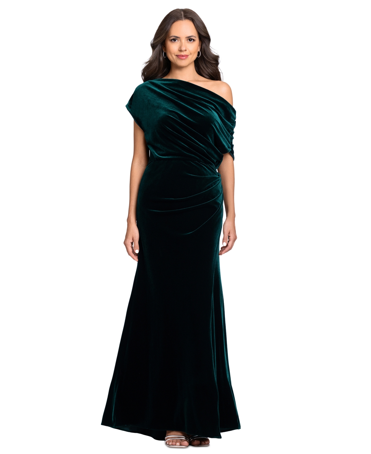 Click here for Betsy & Adam Womens One-Shoulder Gown - Hunter prices