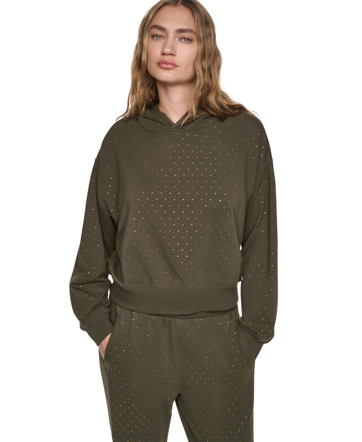 Click here for Dkny Jeans Womens Rhinestone Hooded Pull-On Sweats... prices