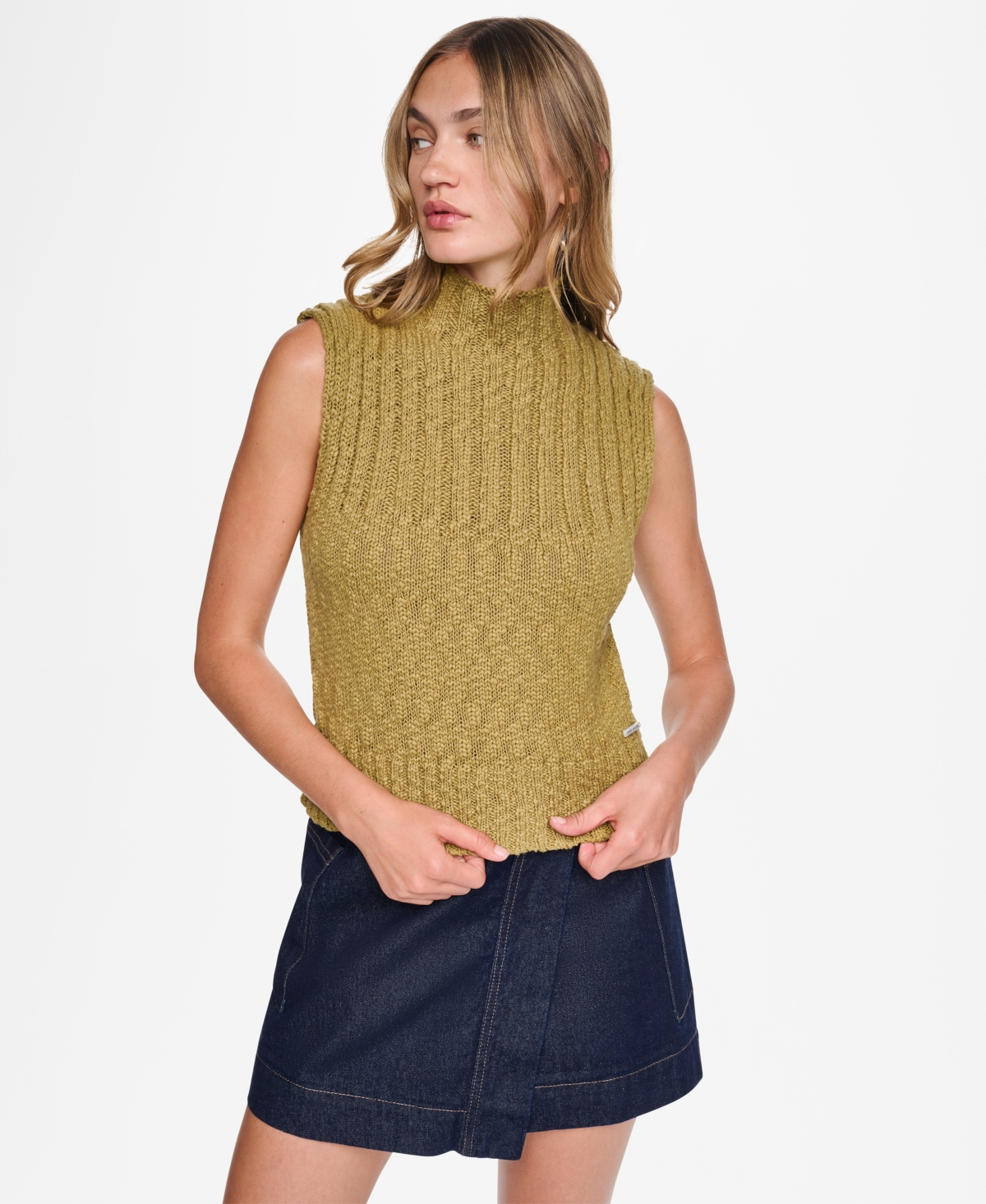 Click here for Dkny Jeans Womens Sleeveless Mock Neck Ribbed Swea... prices
