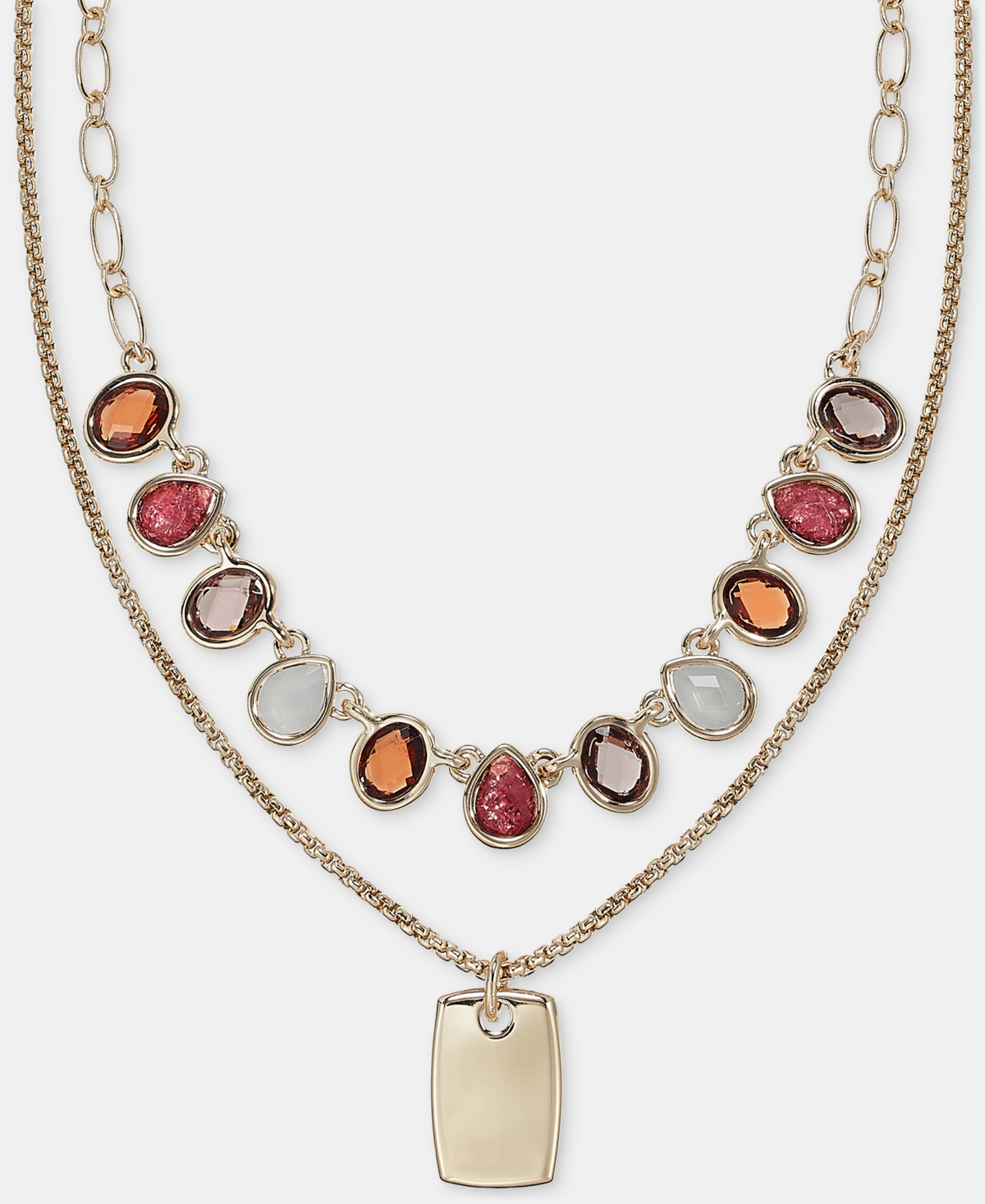 Click here for Anne Klein Stone & Dog Tag Layered Pendant Necklac... prices