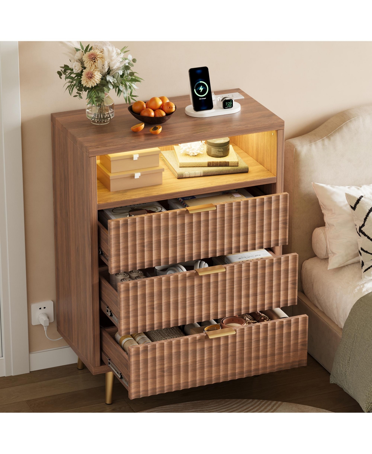Click here for homfan 3 Drawers Dresser 28 Wooden Unit with Led a... prices