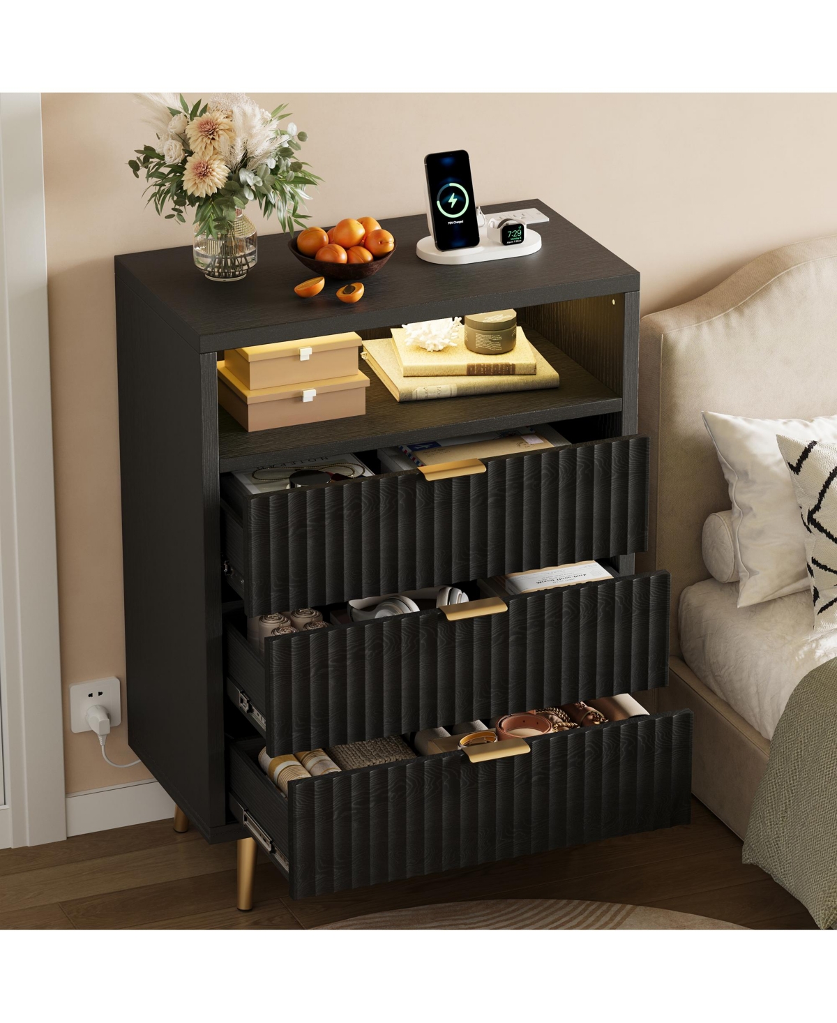 Click here for homfan 3 Drawers Dresser 28 Wooden Unit with Led a... prices