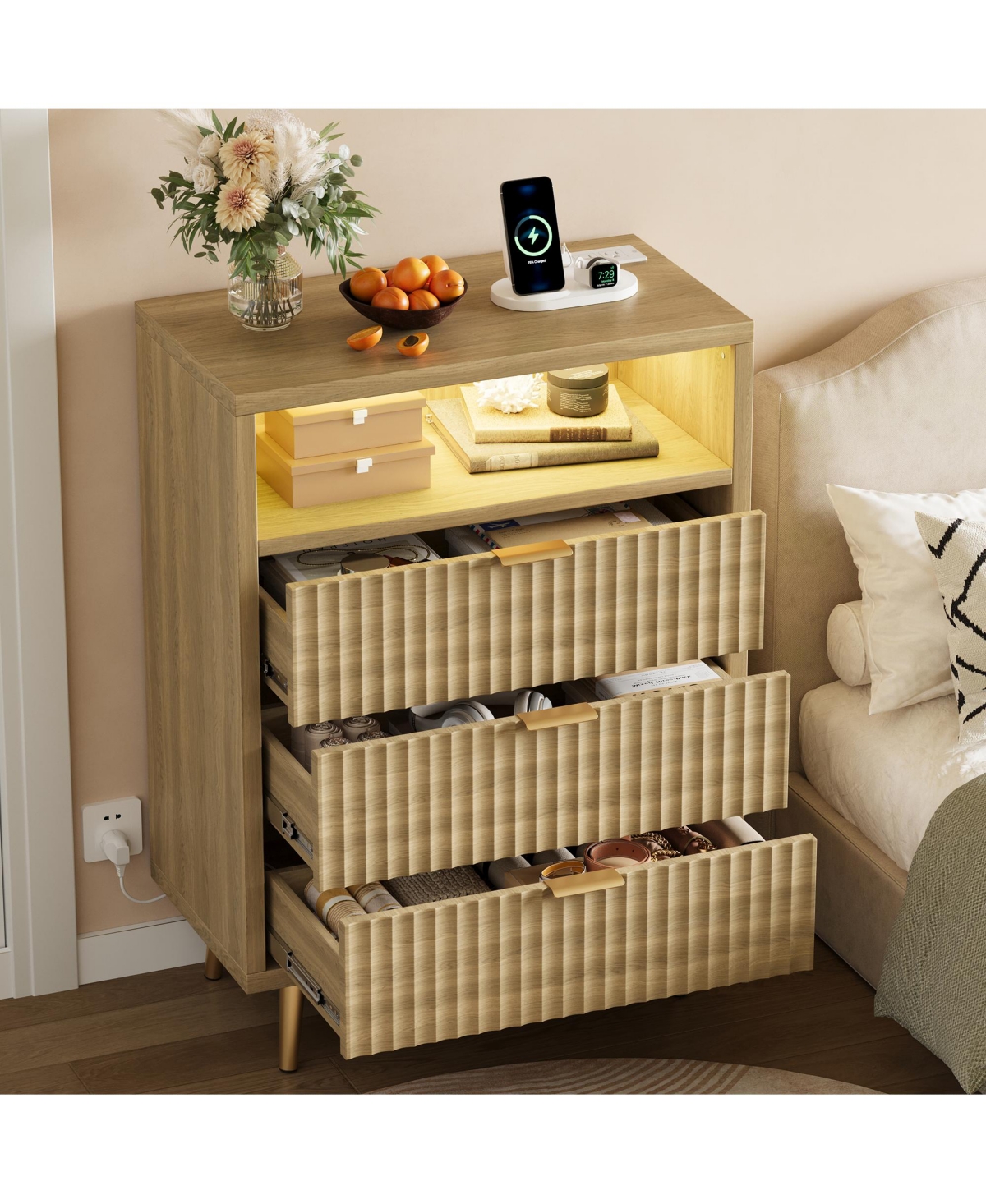 Click here for homfan 3 Drawers Dresser 28 Wooden Unit with Led a... prices