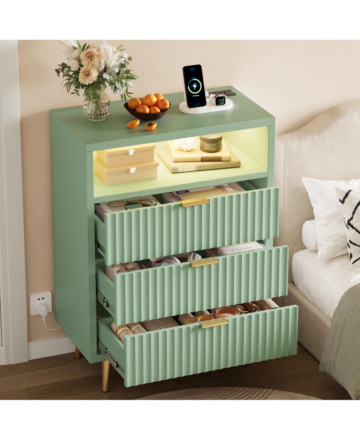 Click here for homfan 3 Drawers Dresser 28 Wooden Unit with Led a... prices