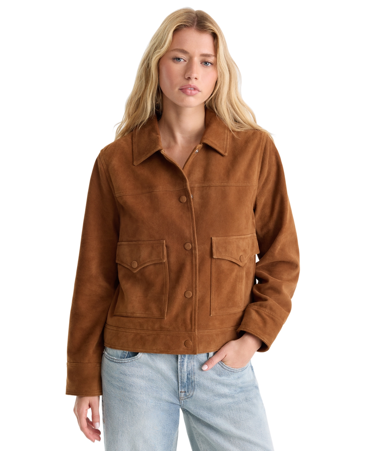 Click here for Good American Womens Collared Suede Jacket - Cafe... prices