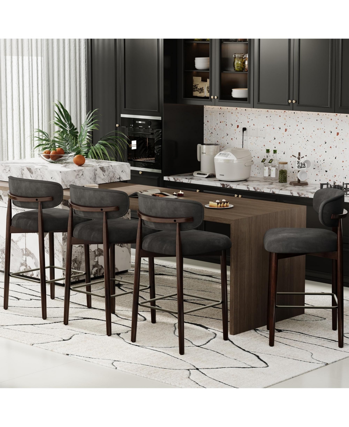 Click here for homfan Set of 4 Bar Stools  Linen Upholstered Coun... prices