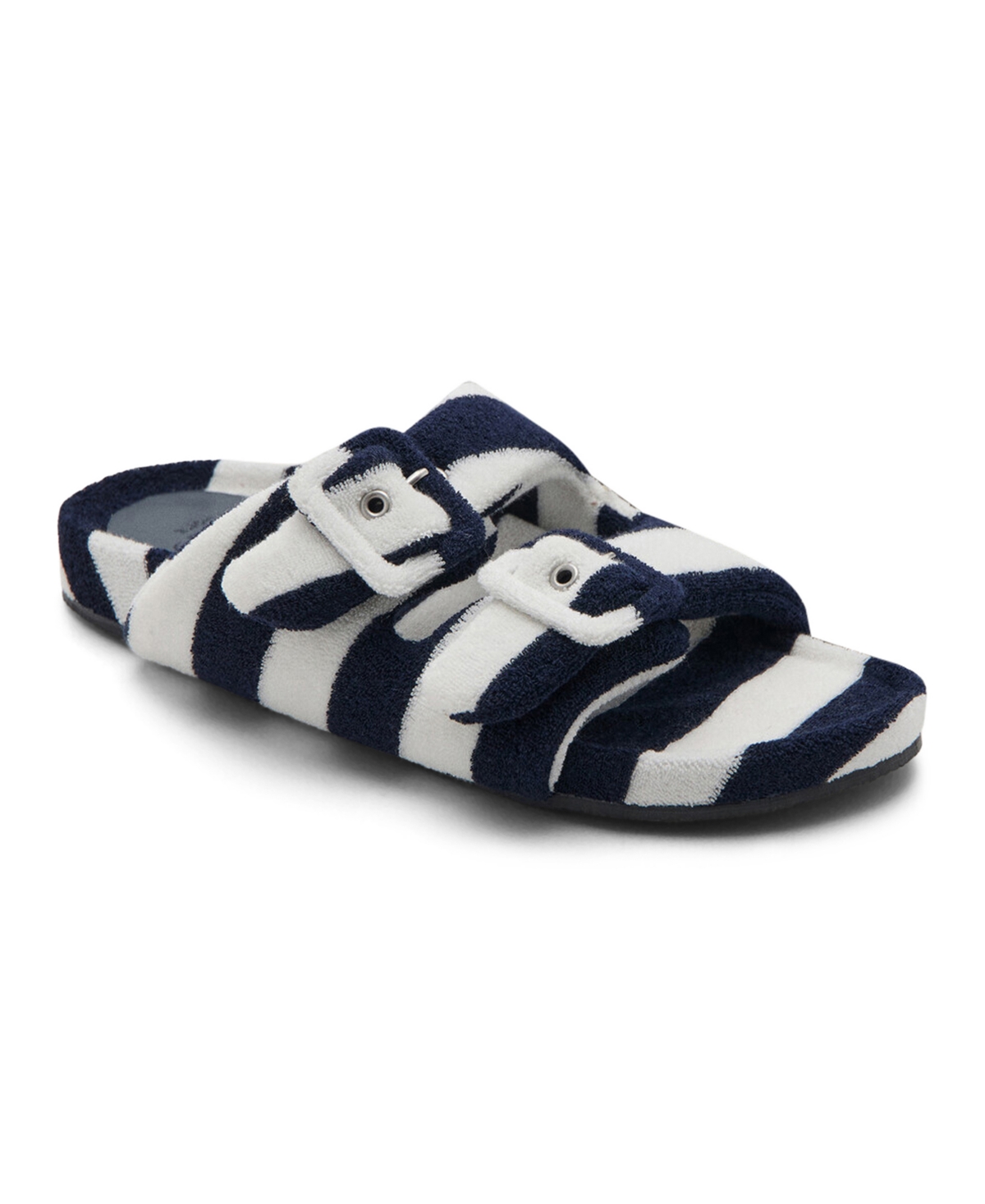 Mango Womens Striped Terry Slippers - Dark Navy