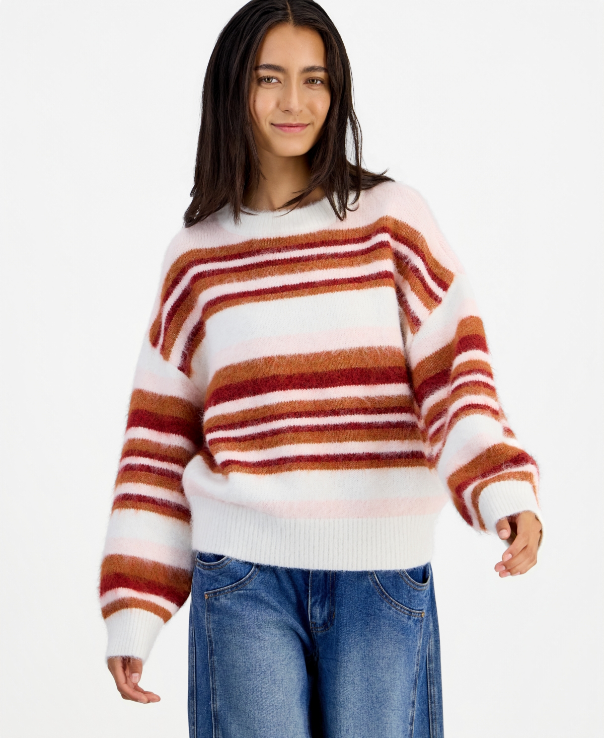 Click here for And Now This Womens Stripe Slouchy Crew Brushed Sw... prices