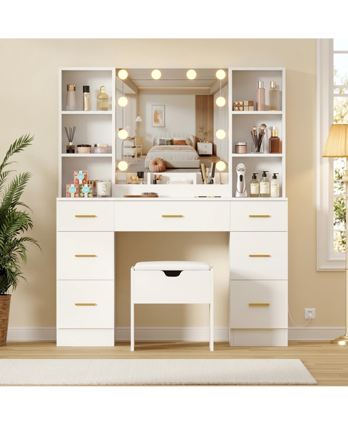Click here for homfan Makeup Vanity Desk with Lighted Mirror  7 D... prices