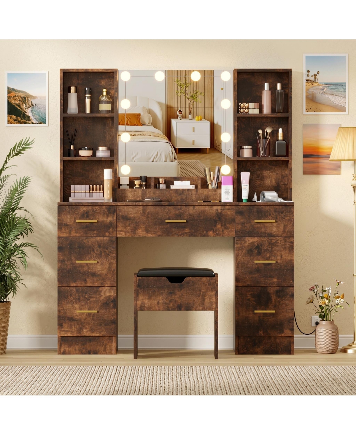 Click here for homfan Makeup Vanity Desk with Lighted Mirror  7 D... prices