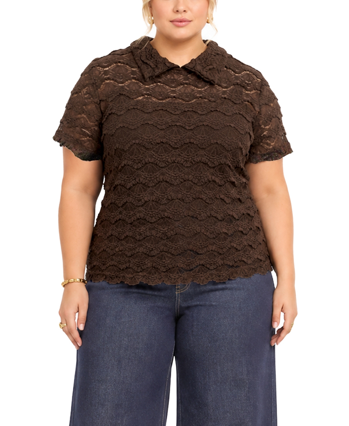 Click here for Coin 1804 Plus Size Scallop Edge Short-Sleeve Top... prices