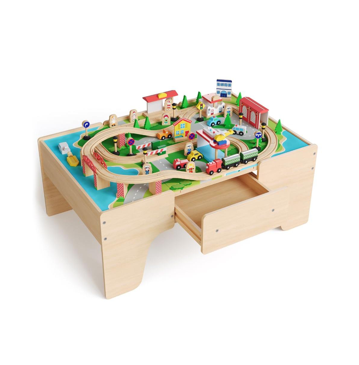 Click here for homfan 84-Piece Wooden Train Activity Table with S... prices