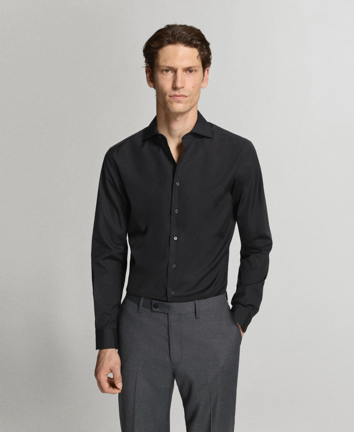 Click here for Mango Mens Slim-Fit Cotton Poplin Dress Shirt - Bl... prices
