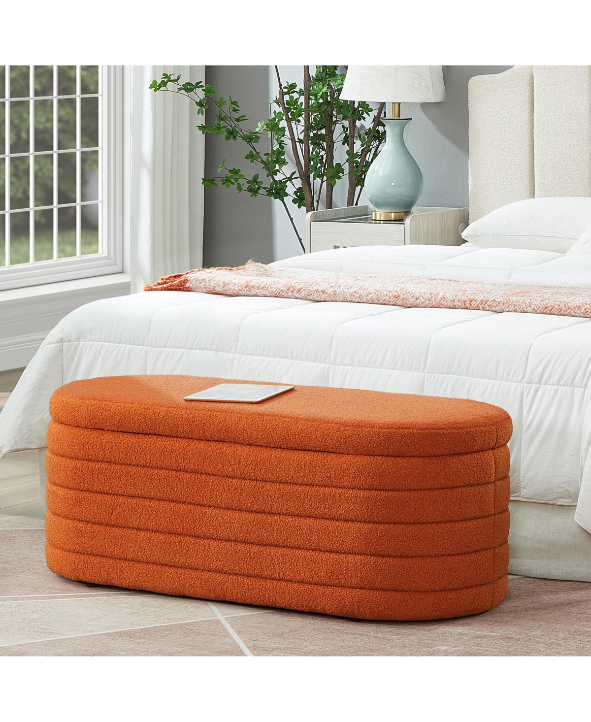 Click here for sumyeg Modern Oval Storage Ottoman Bench with Upho... prices