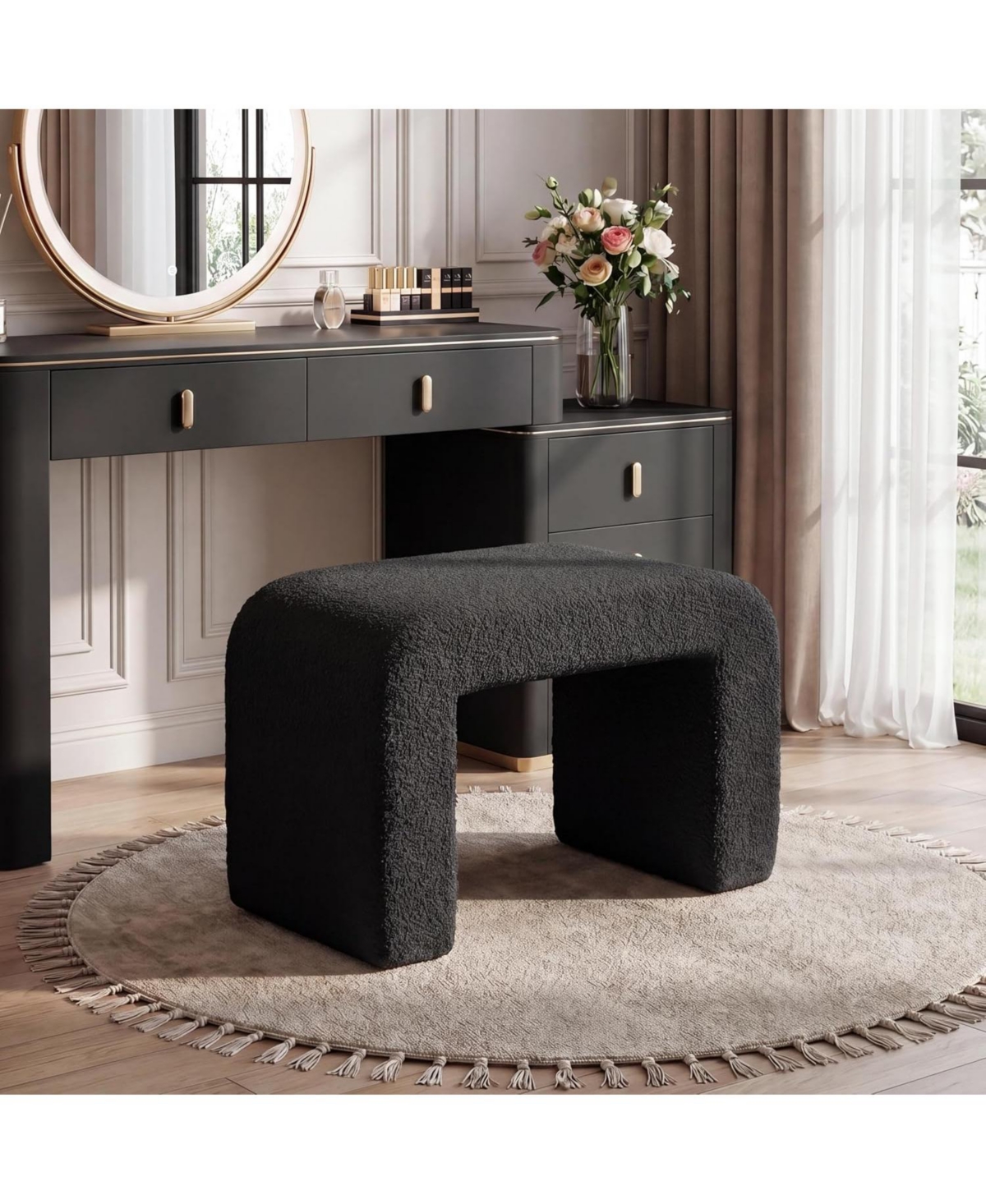 Click here for Tribesigns Vanity Stool: Sherpa upholstered ottoma... prices