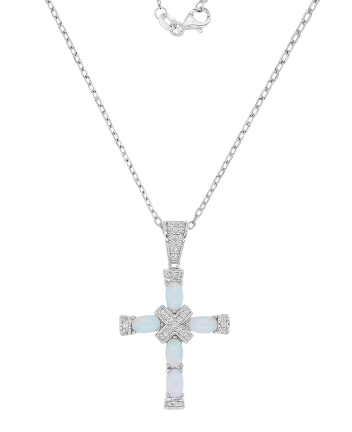Click here for Macys Silver-Plated Opal Crystal Cross Necklace -... prices