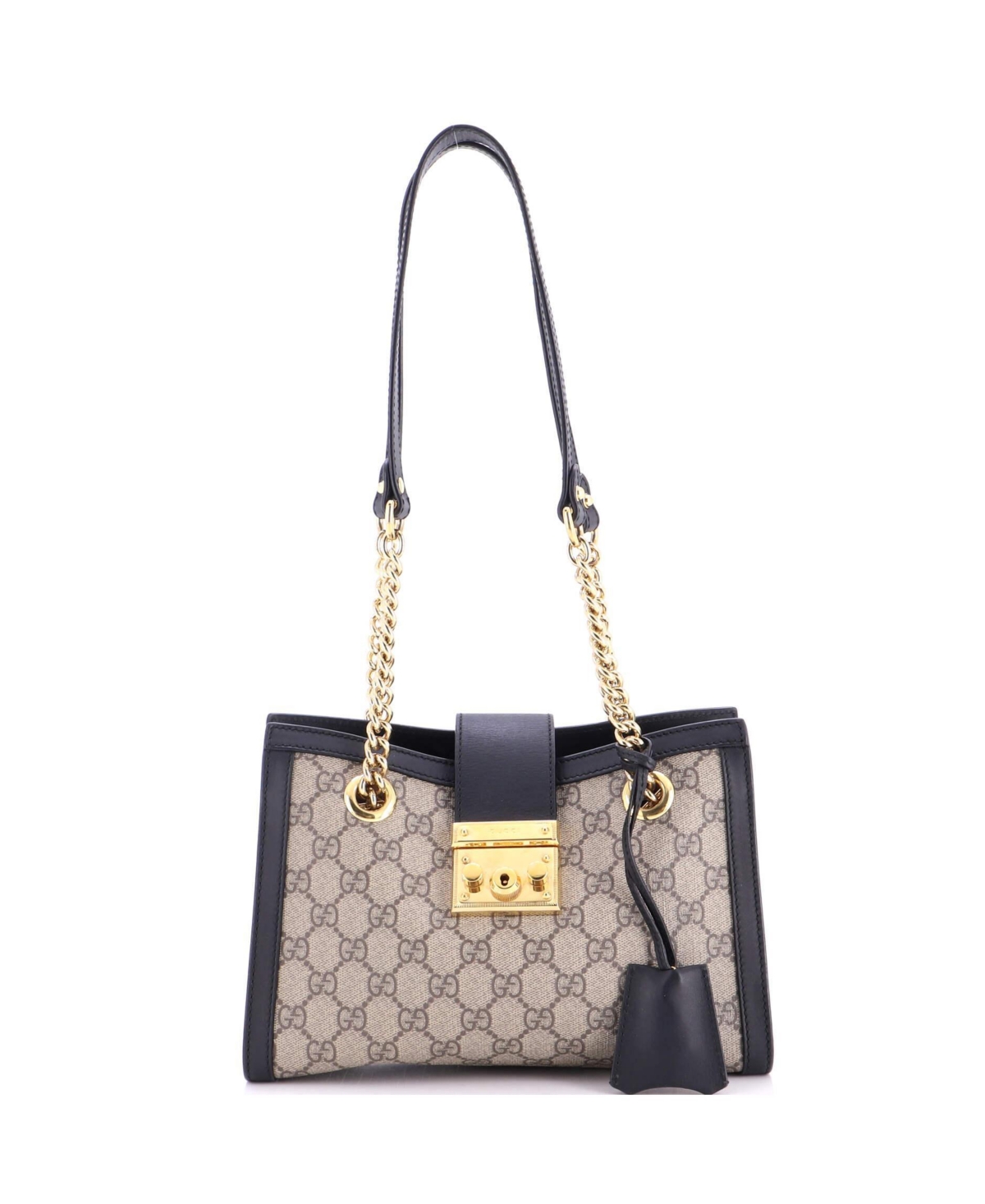 Click here for Pre-Owned Gucci Small Padlock Chain Tote Gg Coated... prices