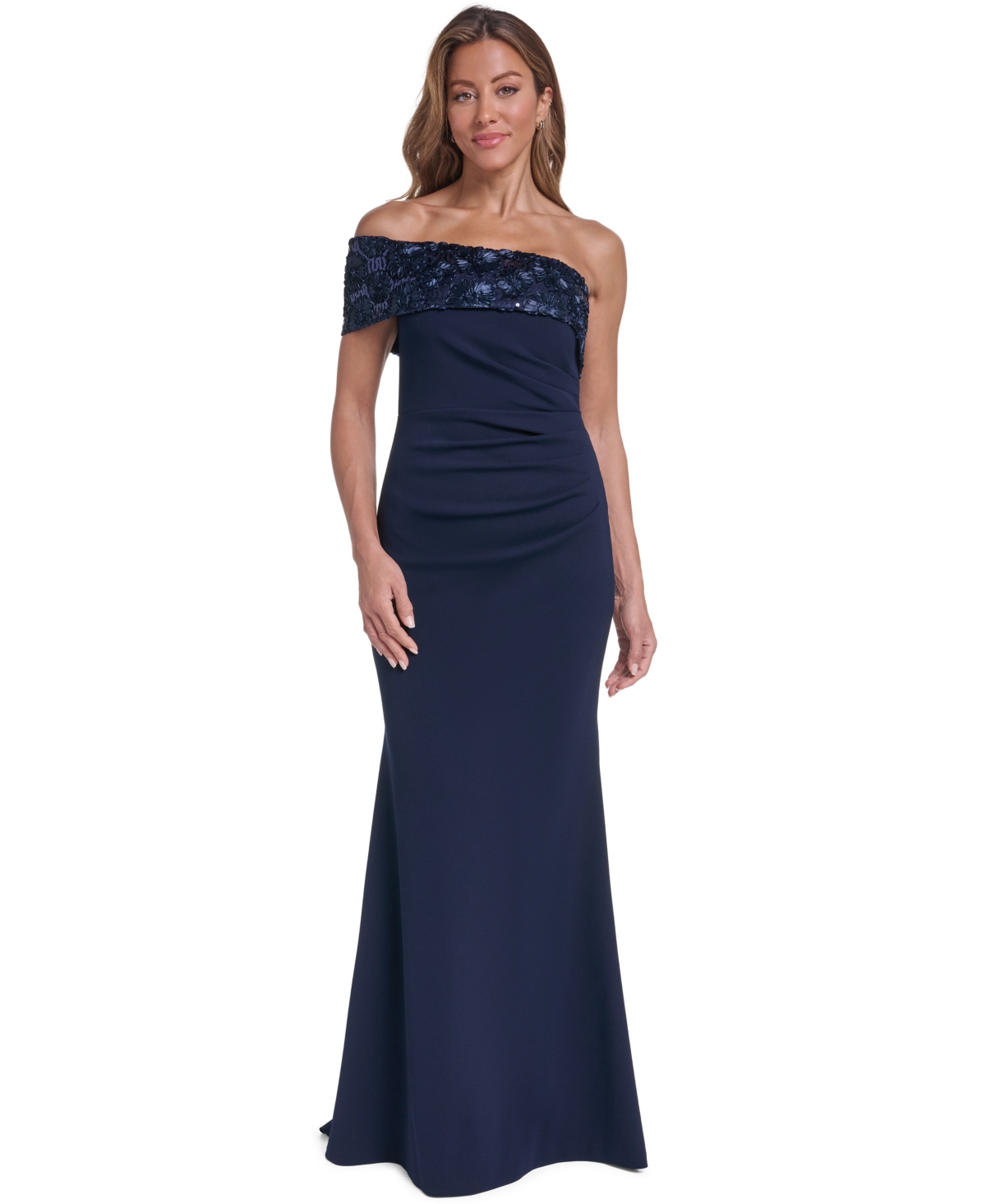 Click here for Eliza J Womens Off-the-Shoulder Side-Tuck Long Dre... prices