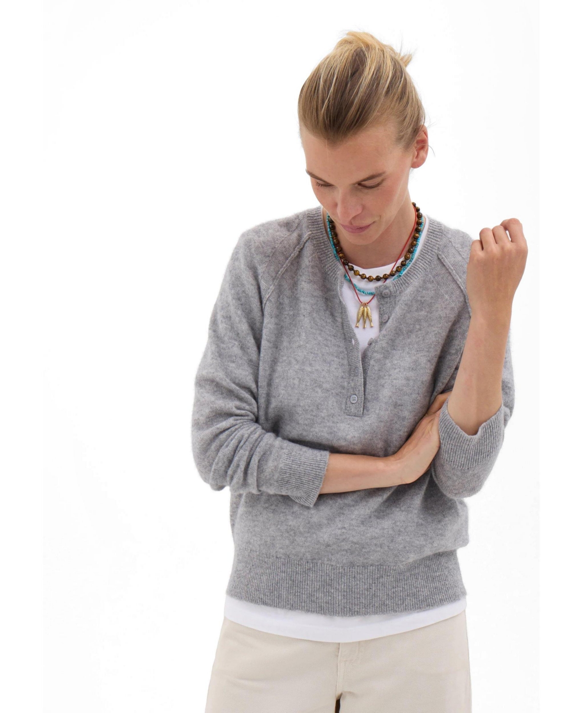 Click here for Hush Womens Farah Cashmere Henley Jumper - Light g... prices