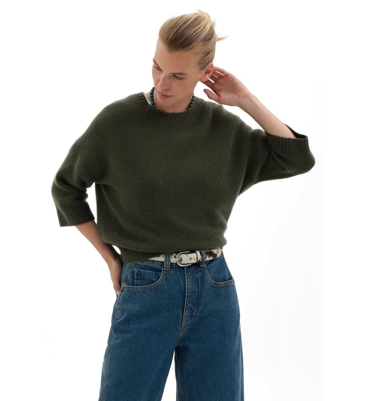 Click here for Hush Womens Cherrie Chunky Cashmere Jumper - Khaki prices