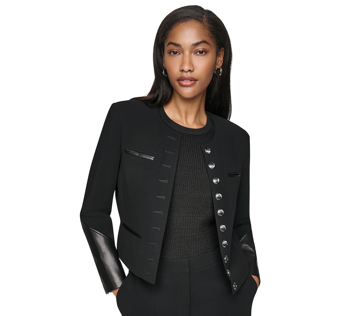 Click here for Dkny Womens Cropped Collarless Button-Front Jacket... prices