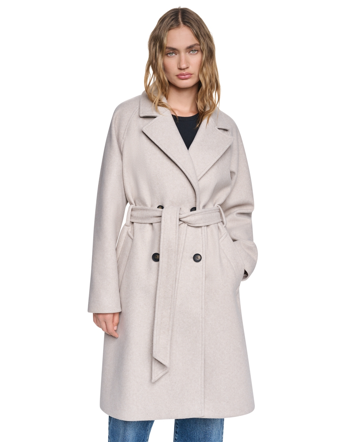 Click here for Dkny Womens Belted Notch Collar Coat - Birch Melan... prices