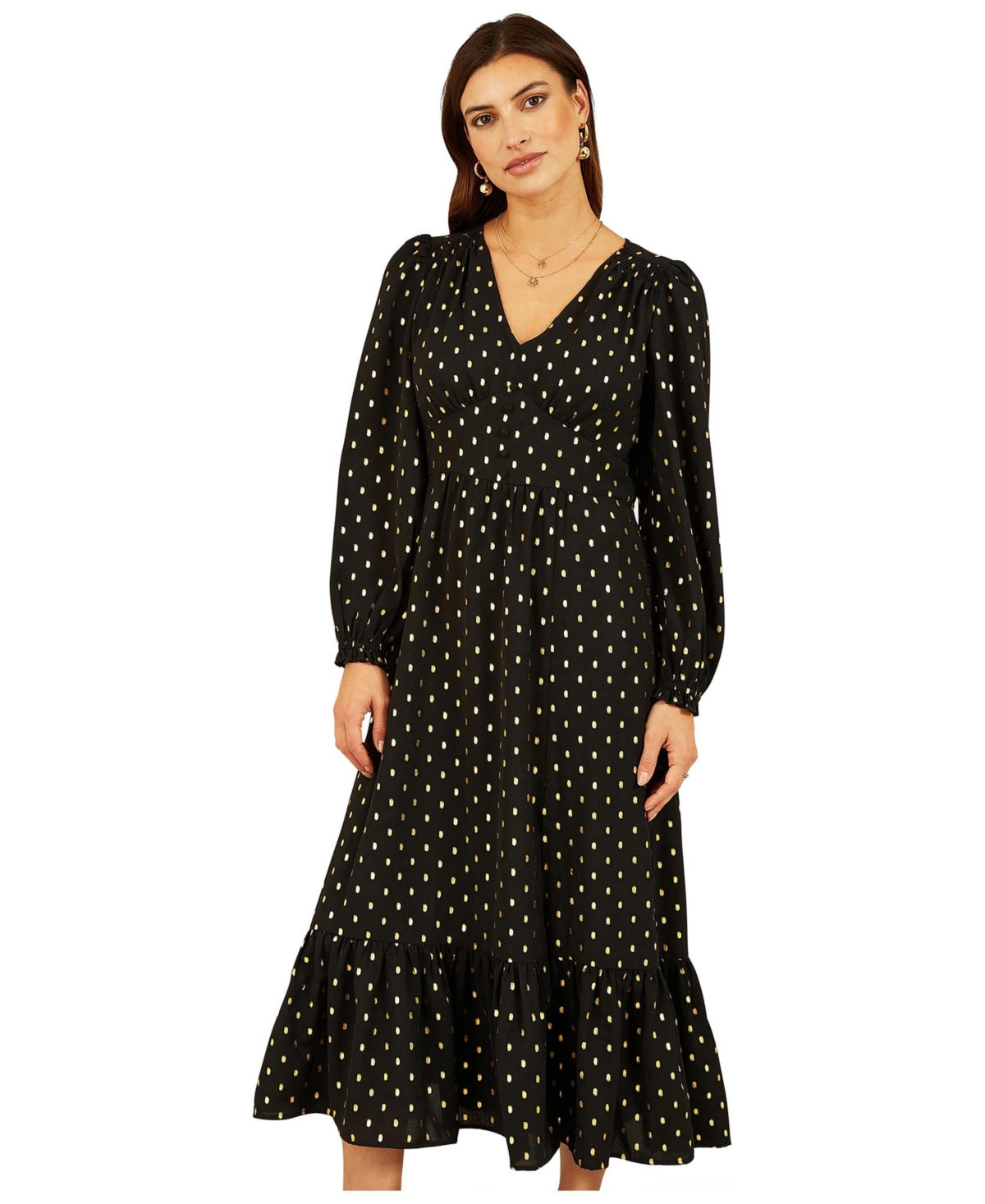 Click here for Yumi Womens Polka Dot Midi Dress - Black prices