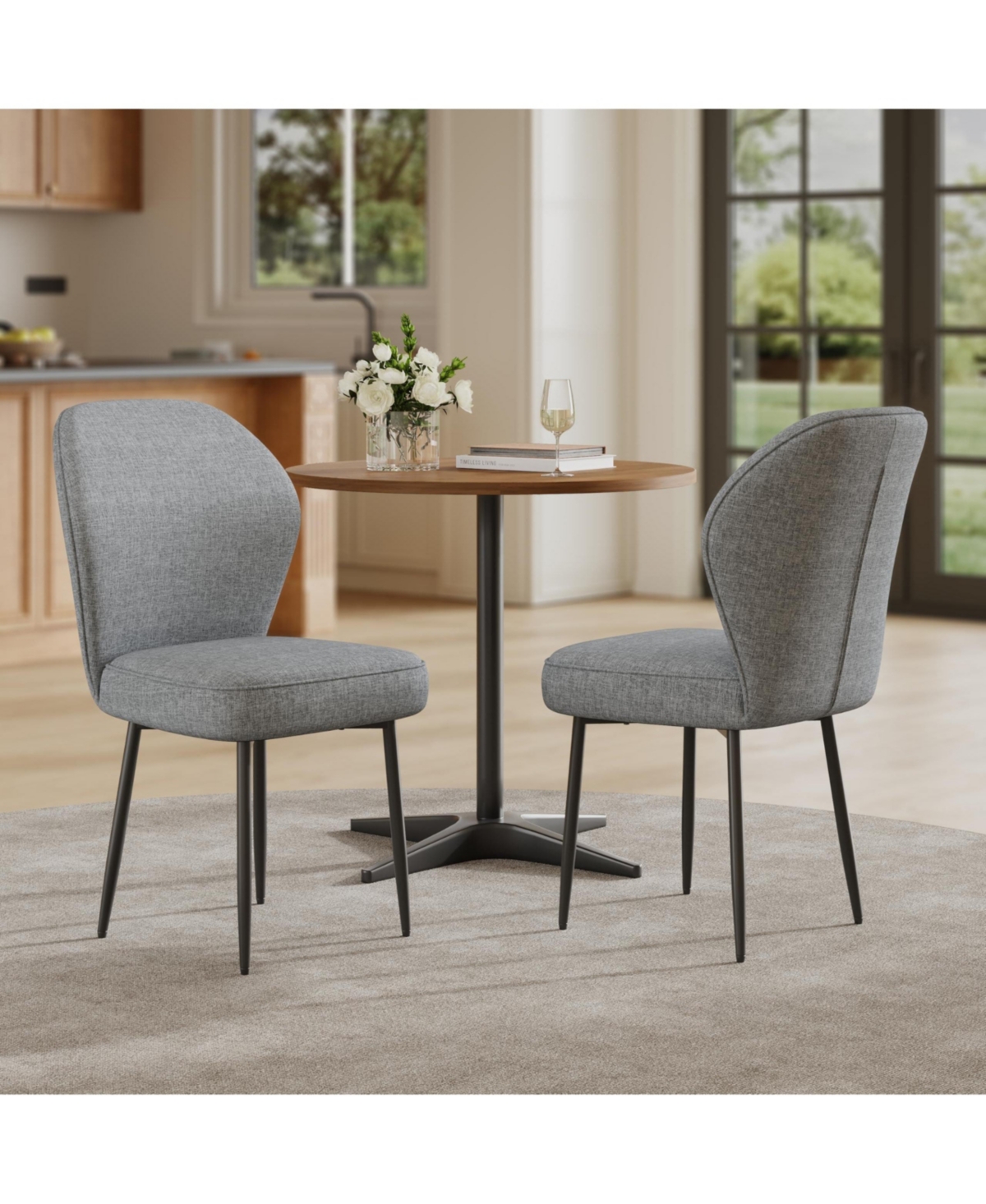 Click here for gaomon Set of 2 Grey Linen Dining Chairs with Meta... prices