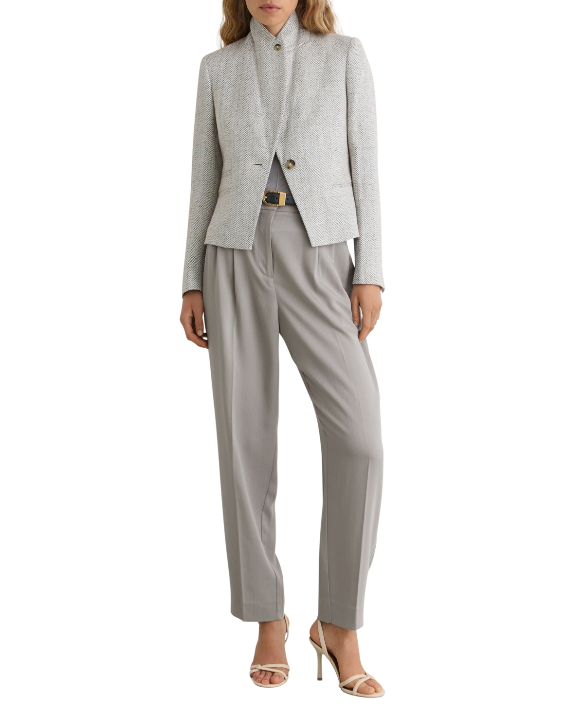 Click here for Reiss Womens Clay Tapered Pleated Trousers - Gray prices