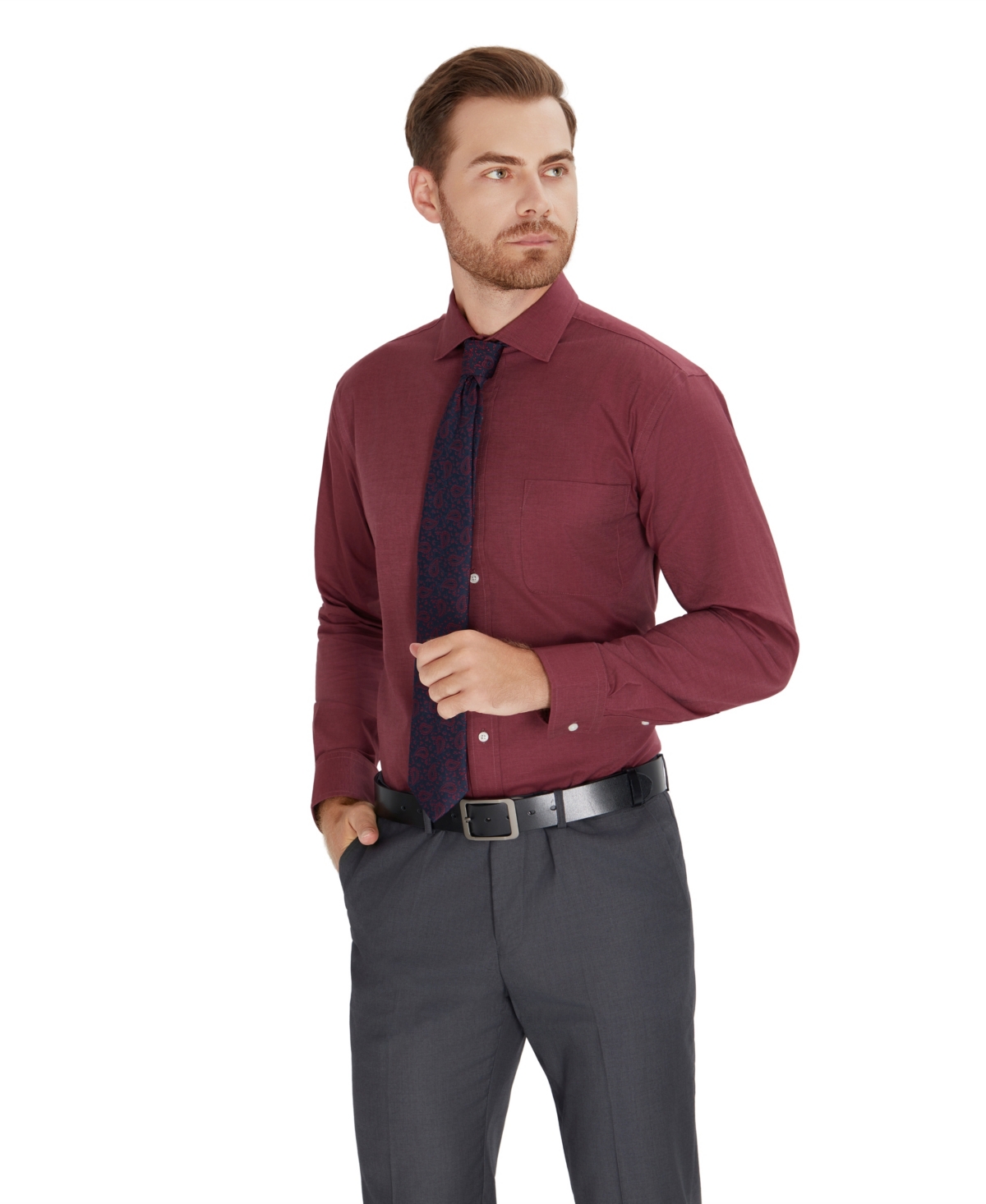 Click here for Club Room Mens Regular-Fit Solid Dress Shirt - Por... prices