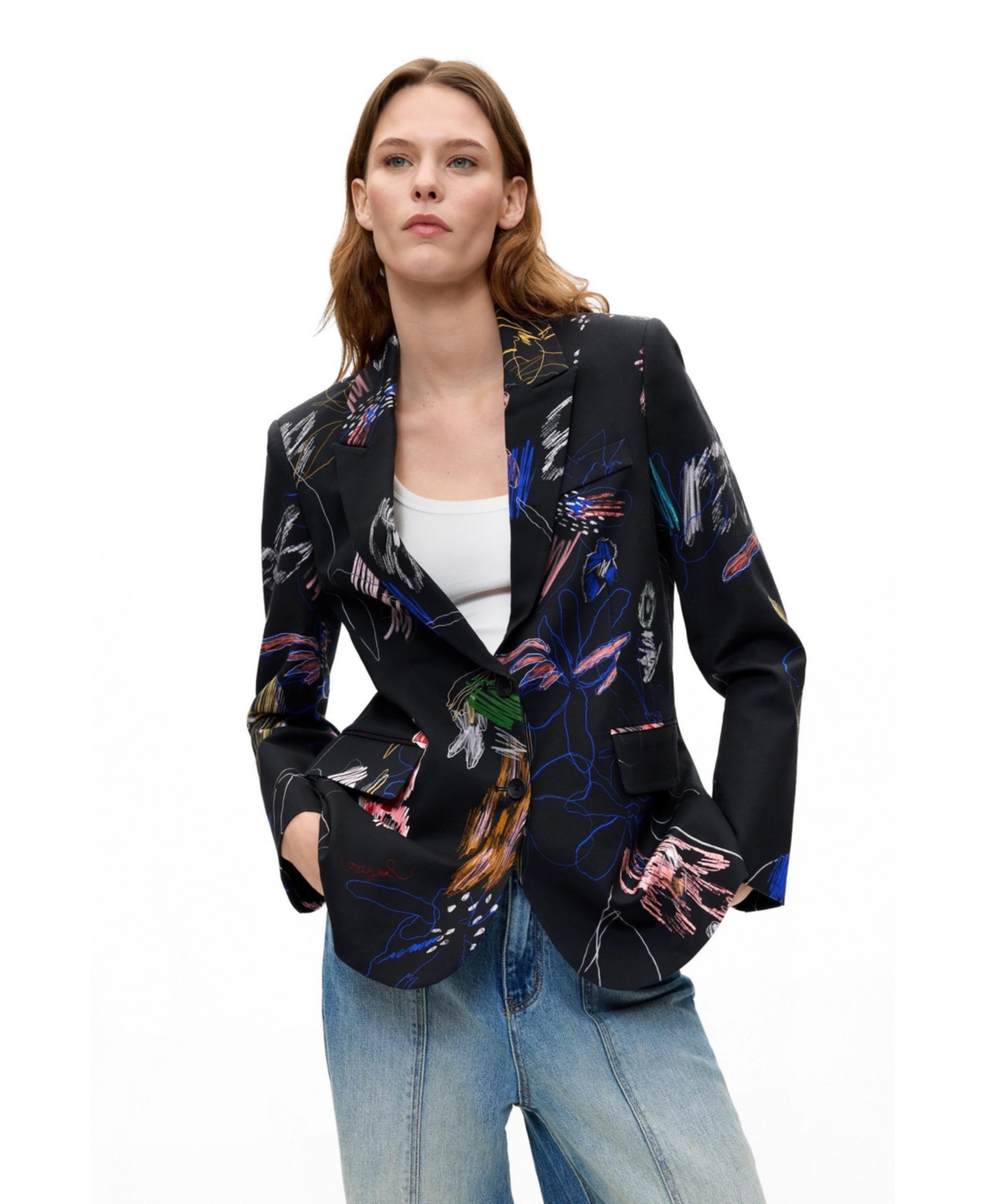 Click here for Desigual Womens Floral Print Blazer - Black prices