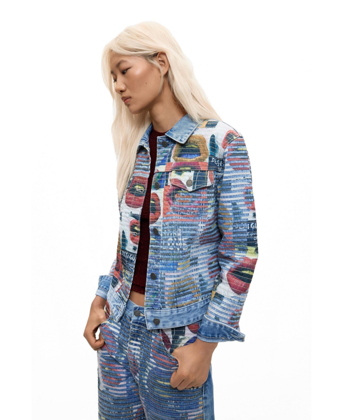 Click here for Desigual Womens Printed denim jacket - Medium blue prices