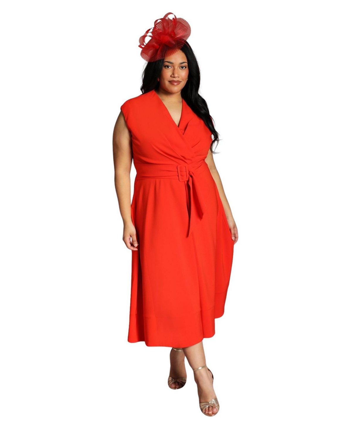 Click here for Coast Plus Size Womens V-Neck Belted Midi Dress -... prices