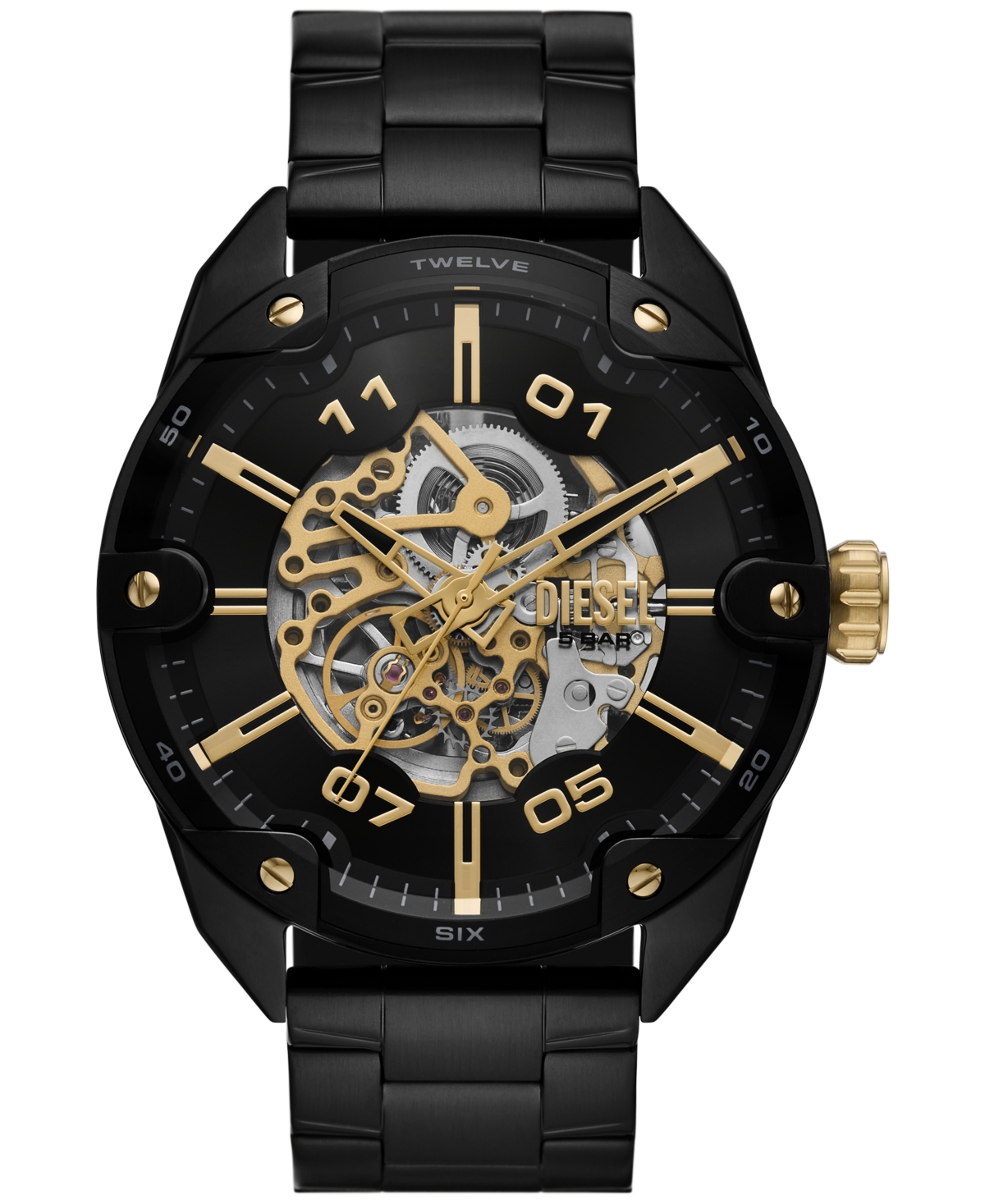 Click here for Diesel Mens Spiked Automatic Three-Hand Black Stai... prices