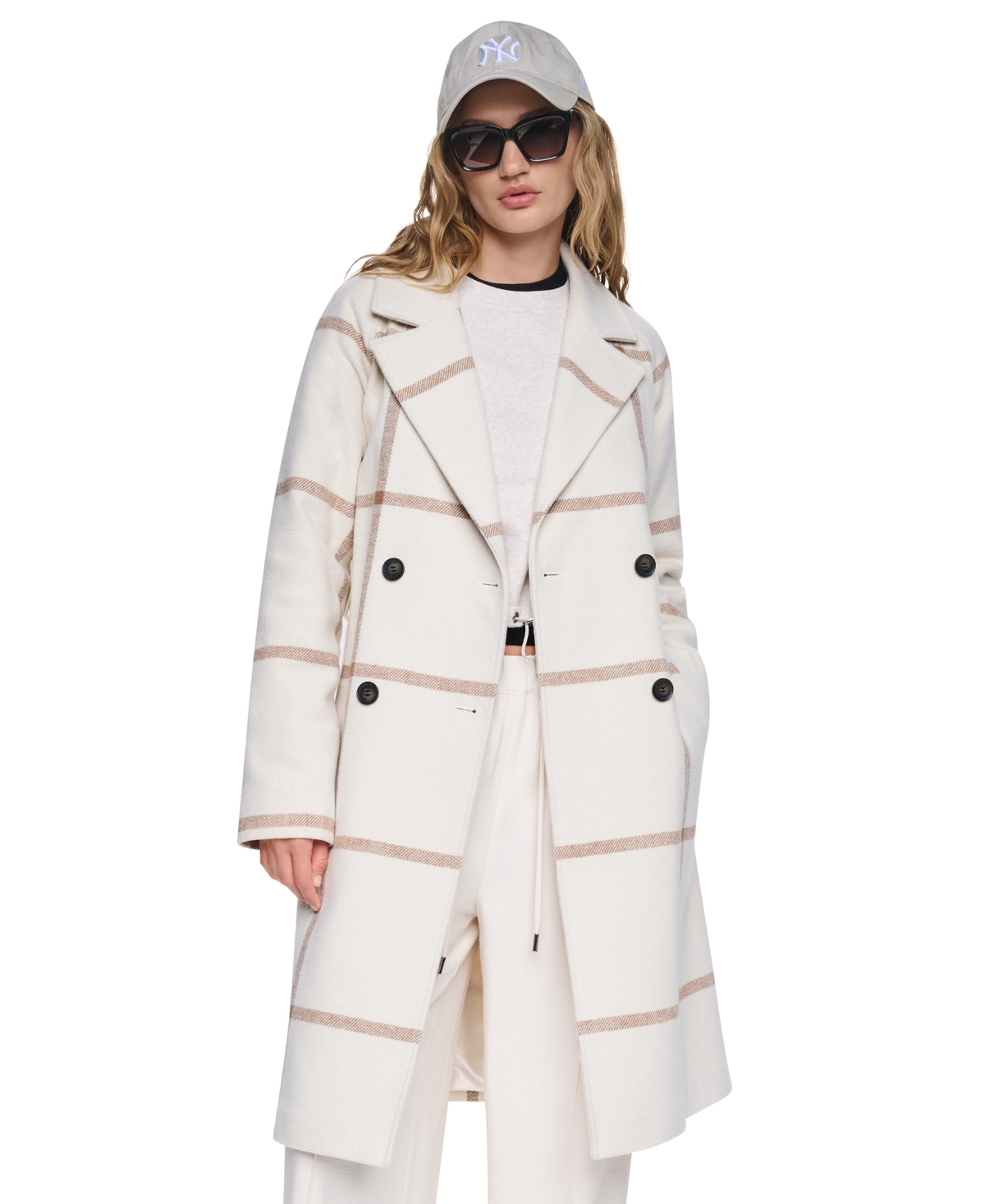 Click here for Dkny Womens Belted Notch Collar Coat - Cream Camel prices