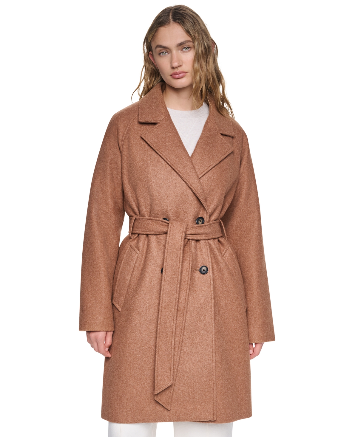 Click here for Dkny Womens Belted Notch Collar Coat - Dk Camel prices