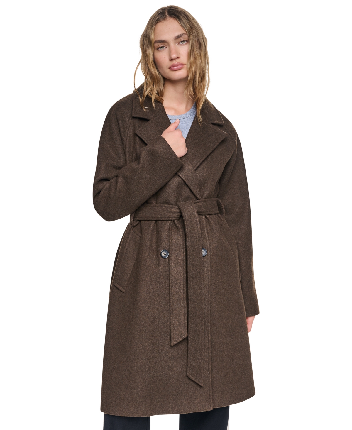 Click here for Dkny Womens Belted Notch Collar Coat - Bitter prices