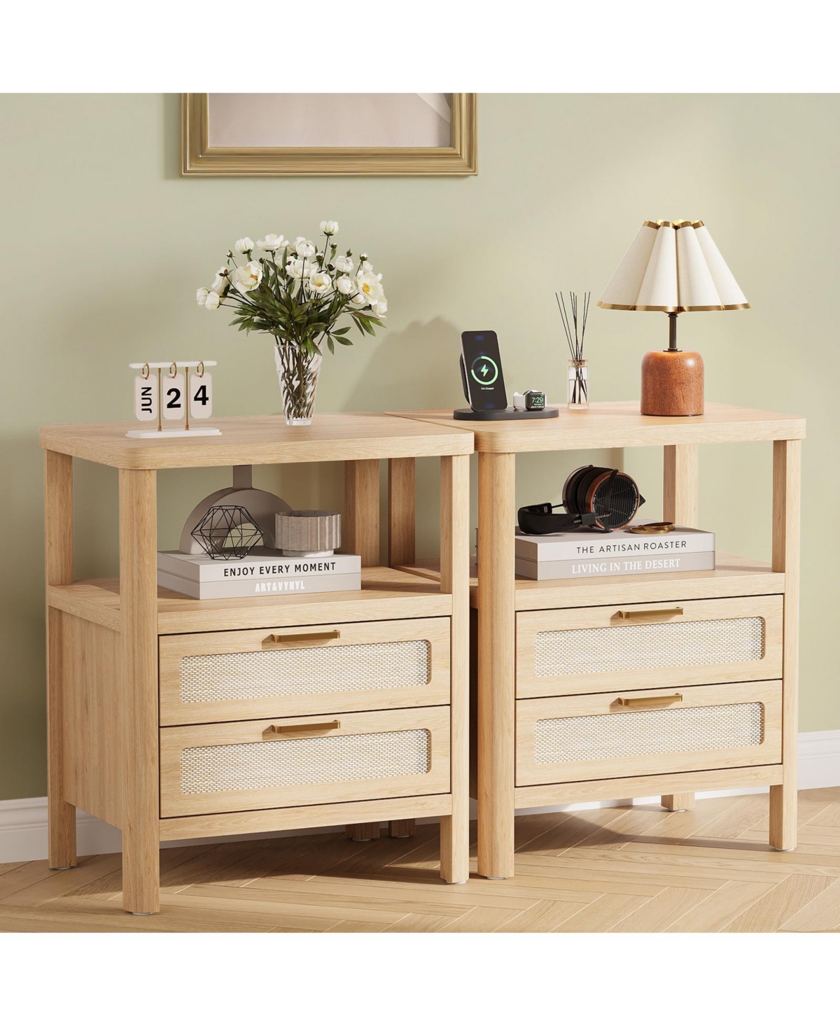 Click here for homfan Set of 2 Rattan Nightstands with Drawers an... prices
