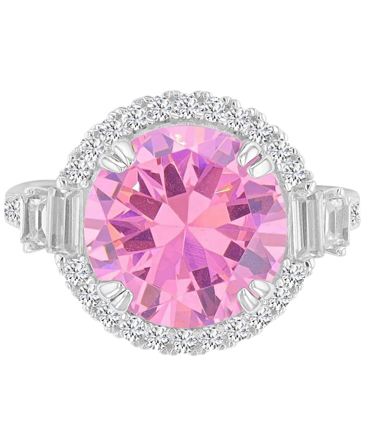 Click here for Macys Silver-Plated Pink Round Halo Bridal Ring -... prices