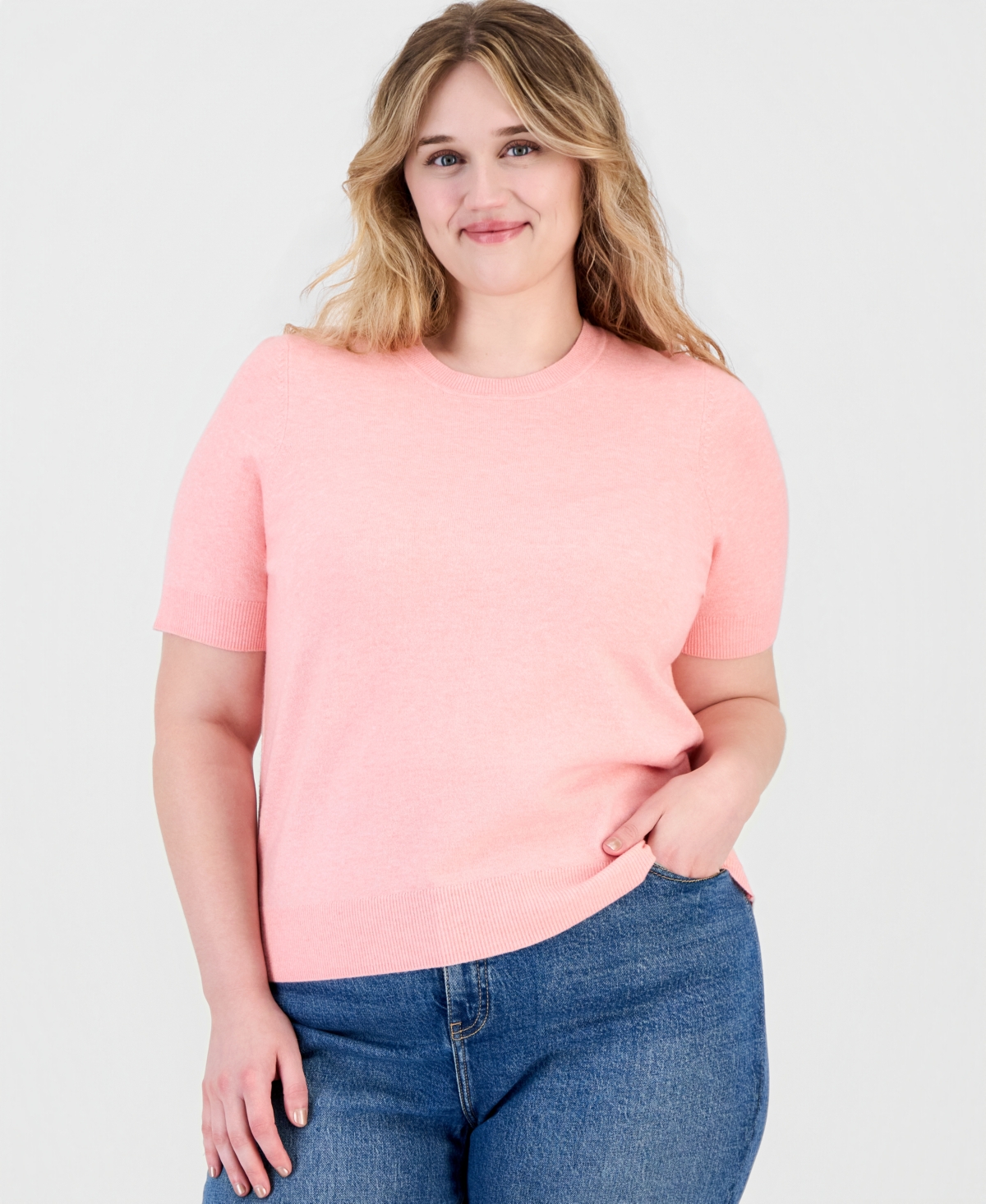 Click here for On 34th Trendy Plus Size Sweater-Knit T-Shirt  Mac... prices